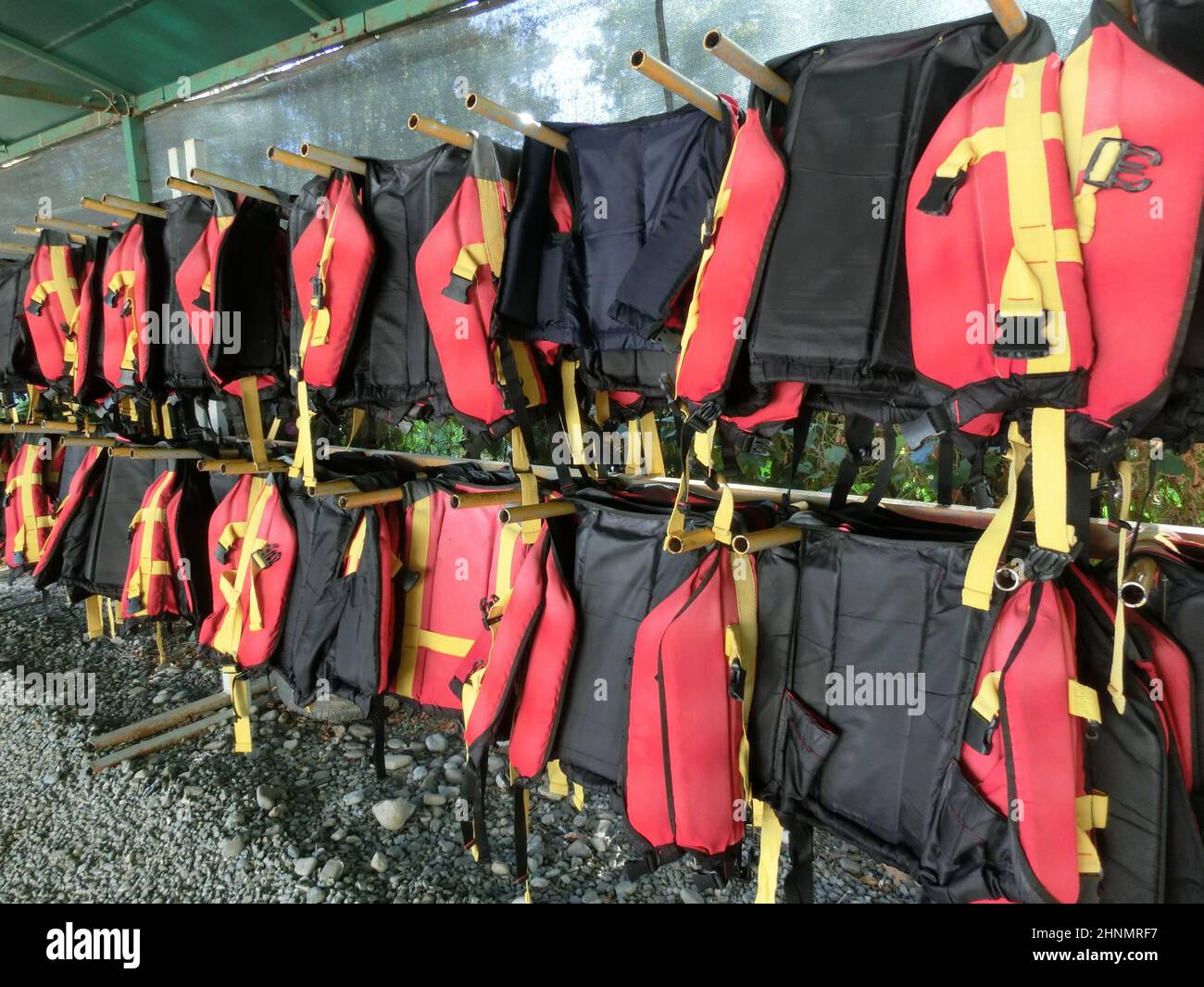 Rafting helmets for water rafting on the rapids of river Manavgat in ...