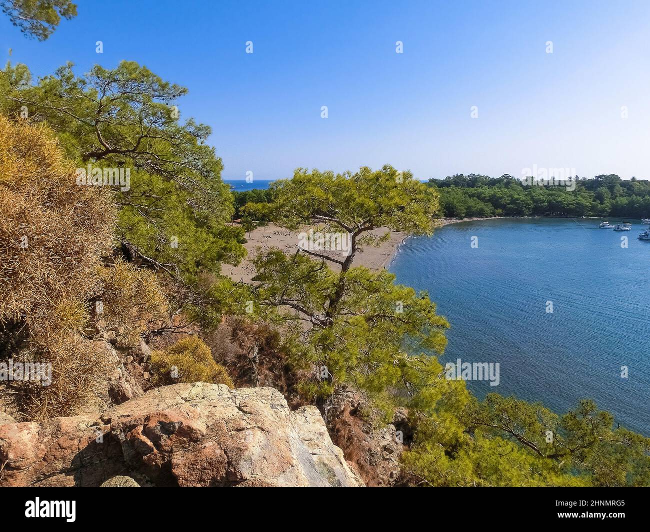 View of the stone beach at the site of the ancient Lycian city of ...