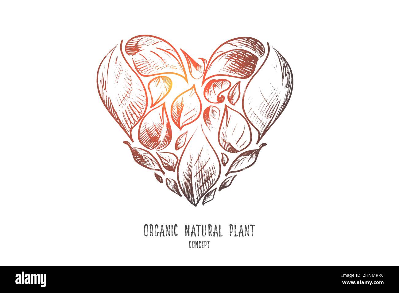 Organic natural plant concept. Hand drawn leaves in shape of heart ...