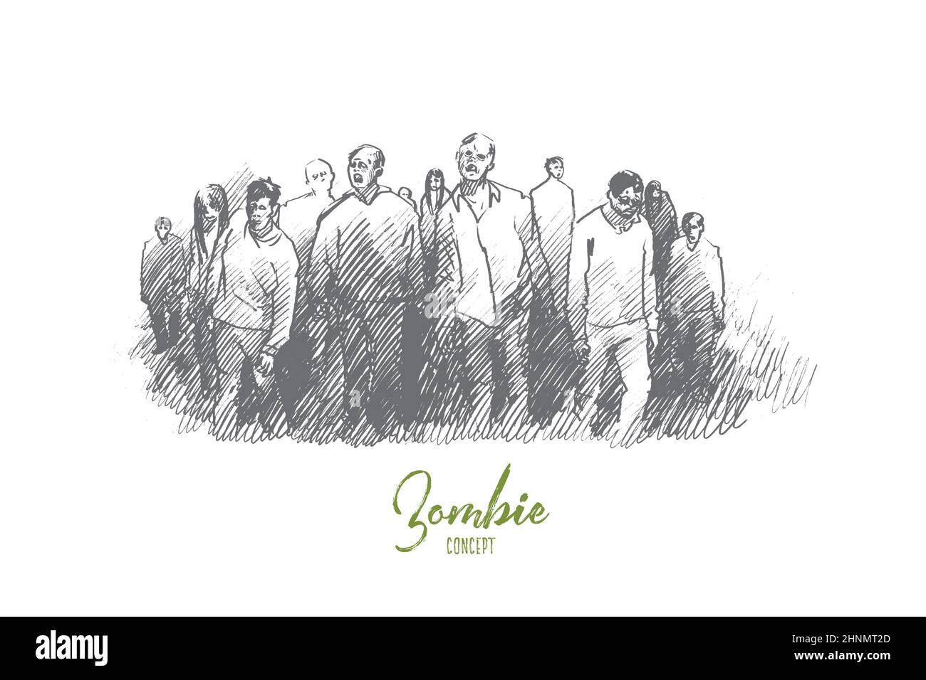 Zombie concept. Hand drawn zombie walking out. Group of monsters ...
