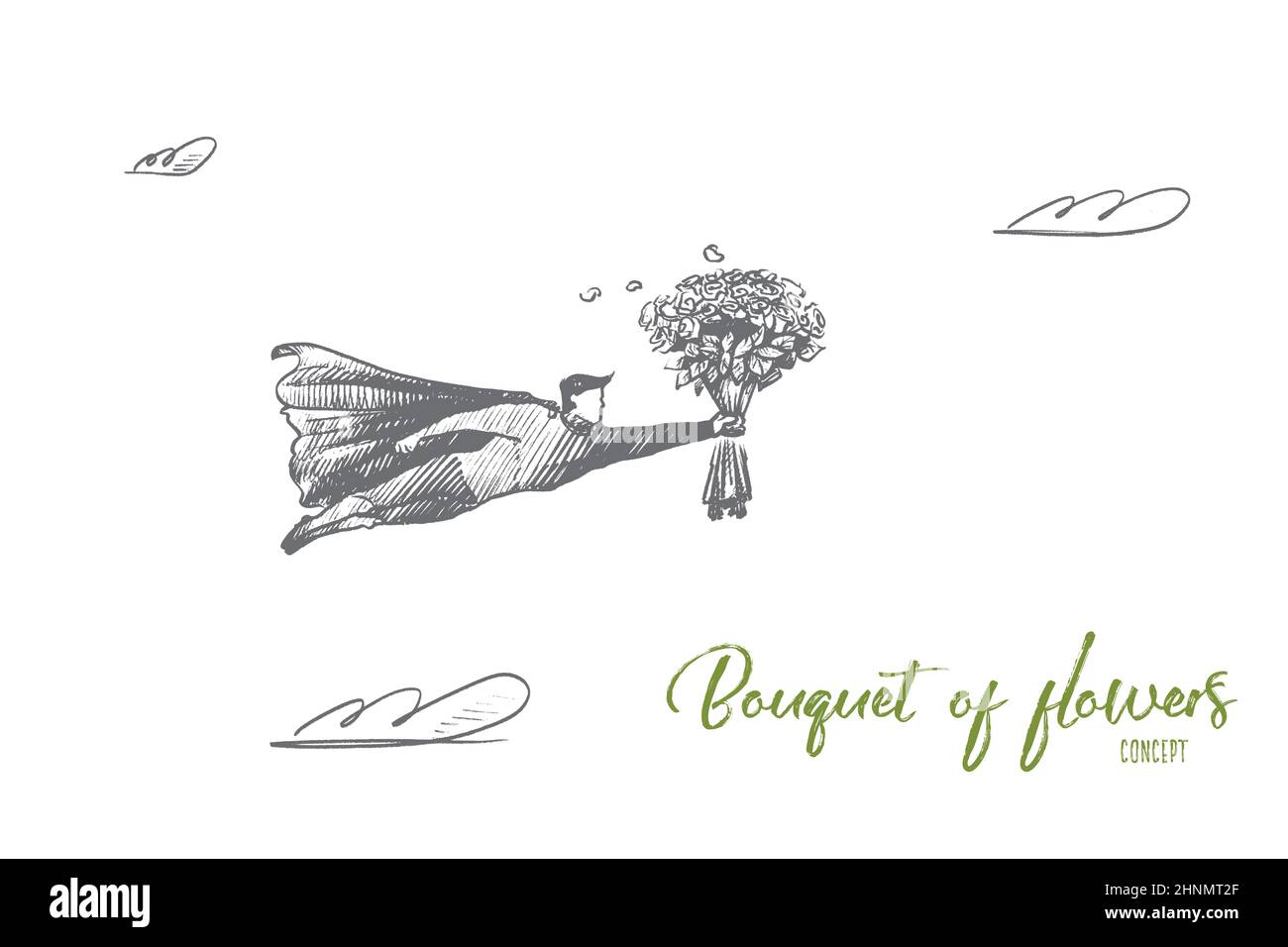 Bouquet of flowers concept. Hand drawn superhero with big flower ...