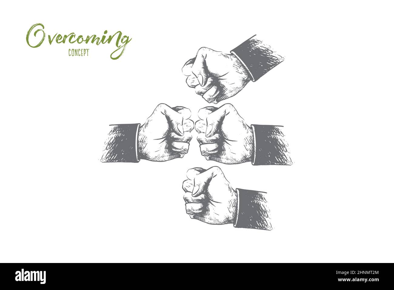 Overcome concept. Hand drawn two fists in front of each other. Symbol ...