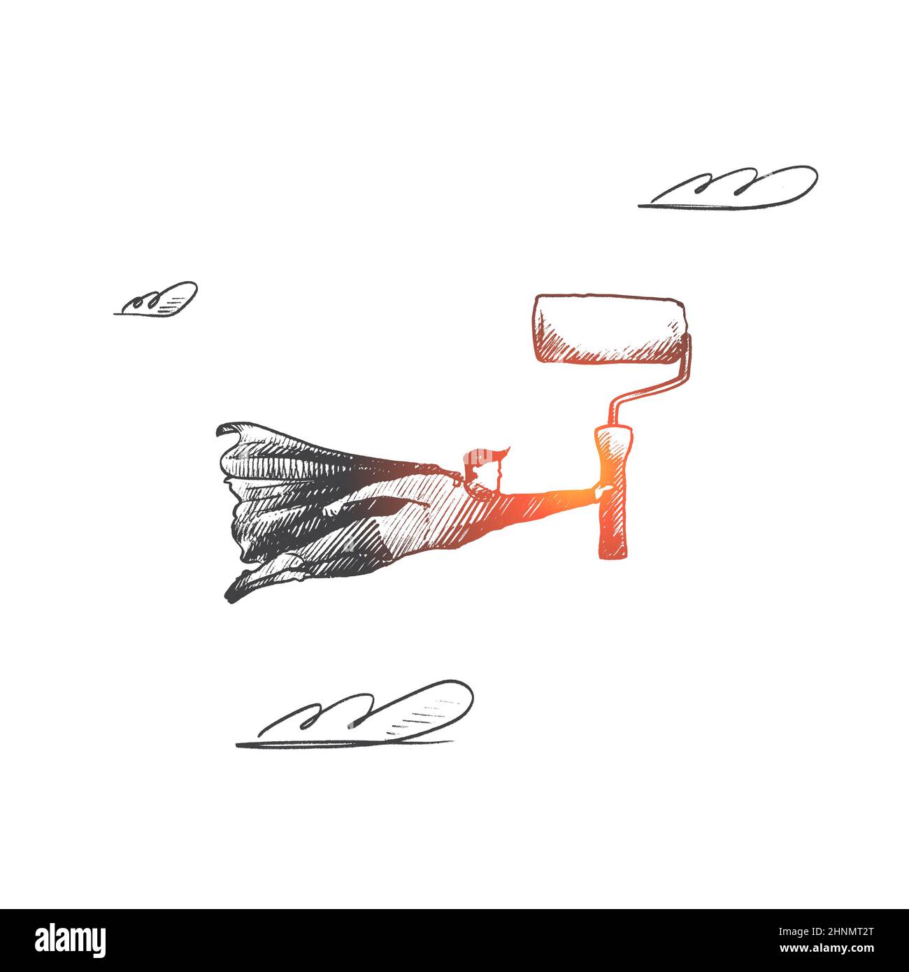 Painter concept. Hand drawn superhero with paintbrush in his hand ...