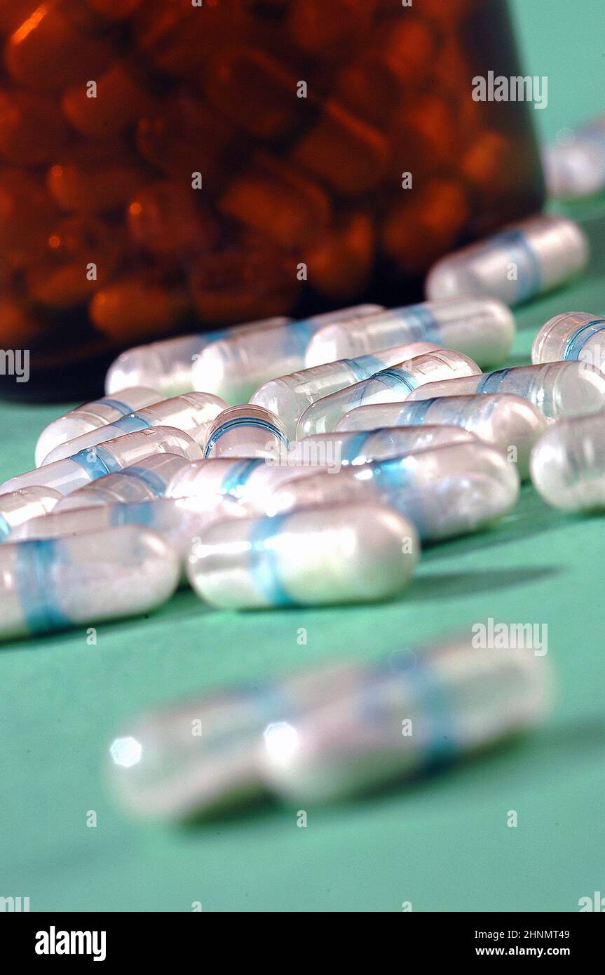 medicaments, tablet compositions on different backgrounds Stock Photo ...