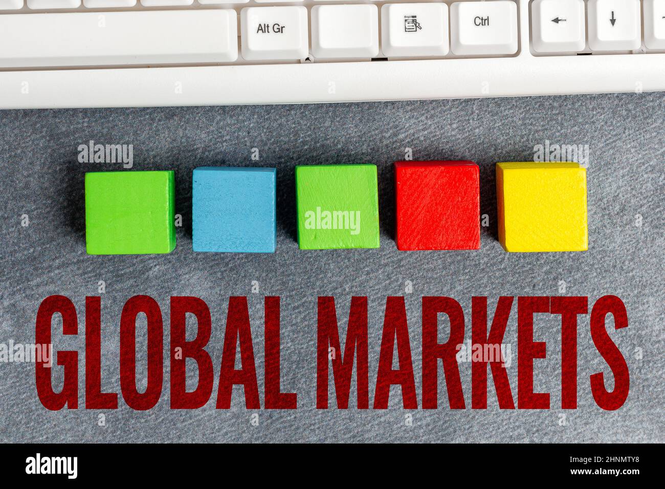 Text caption presenting Global Markets, Business idea Trading goods and ...