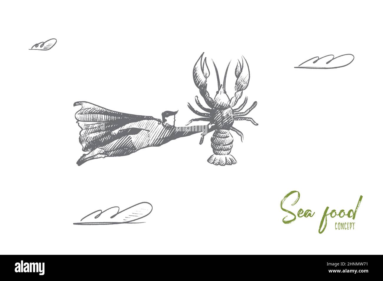 Sea food concept. Hand drawn superhero with big crab in his hand ...