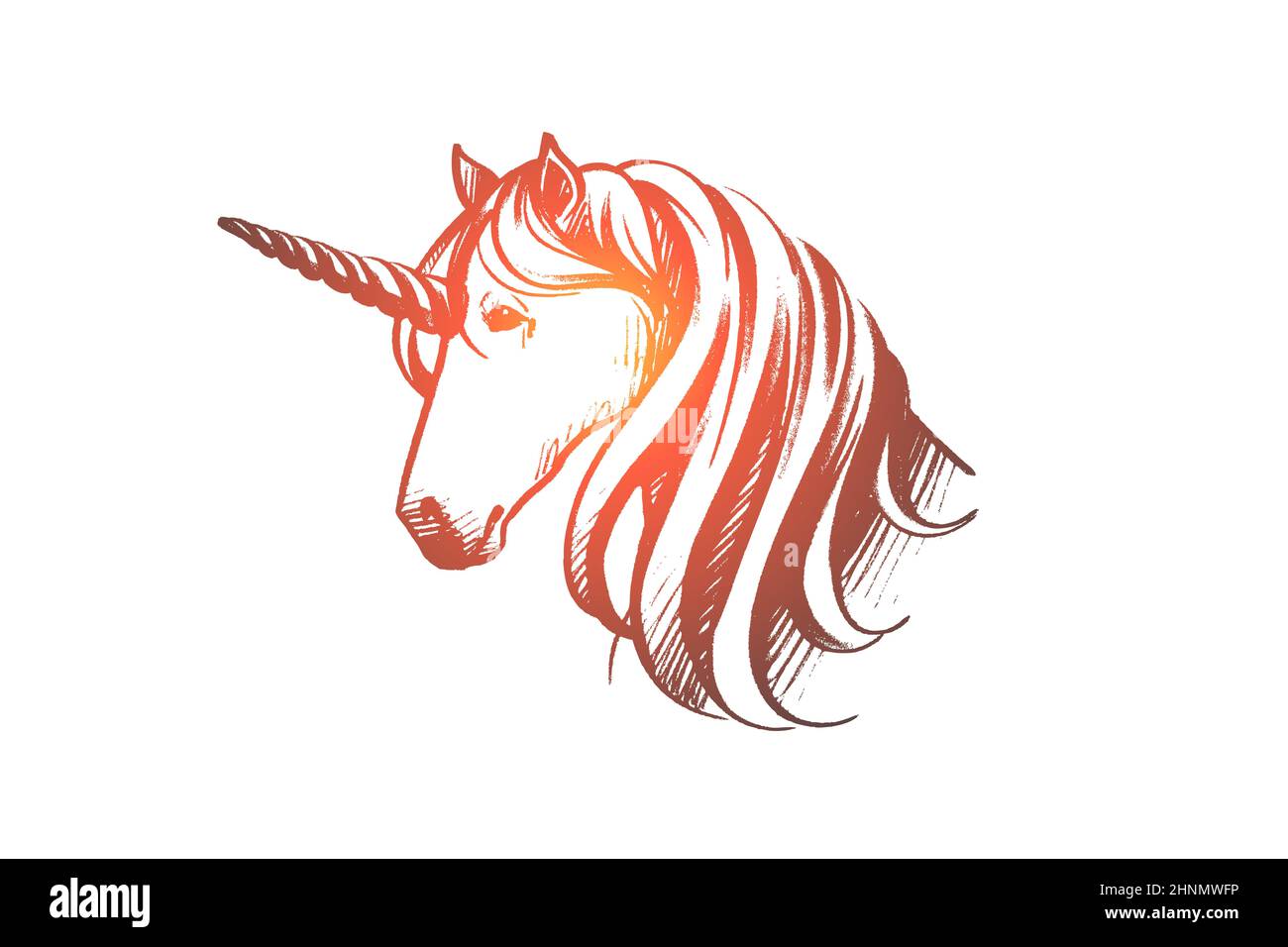 Unicorn concept. Hand drawn head of hokse with unicorn. Fantasy cute ...