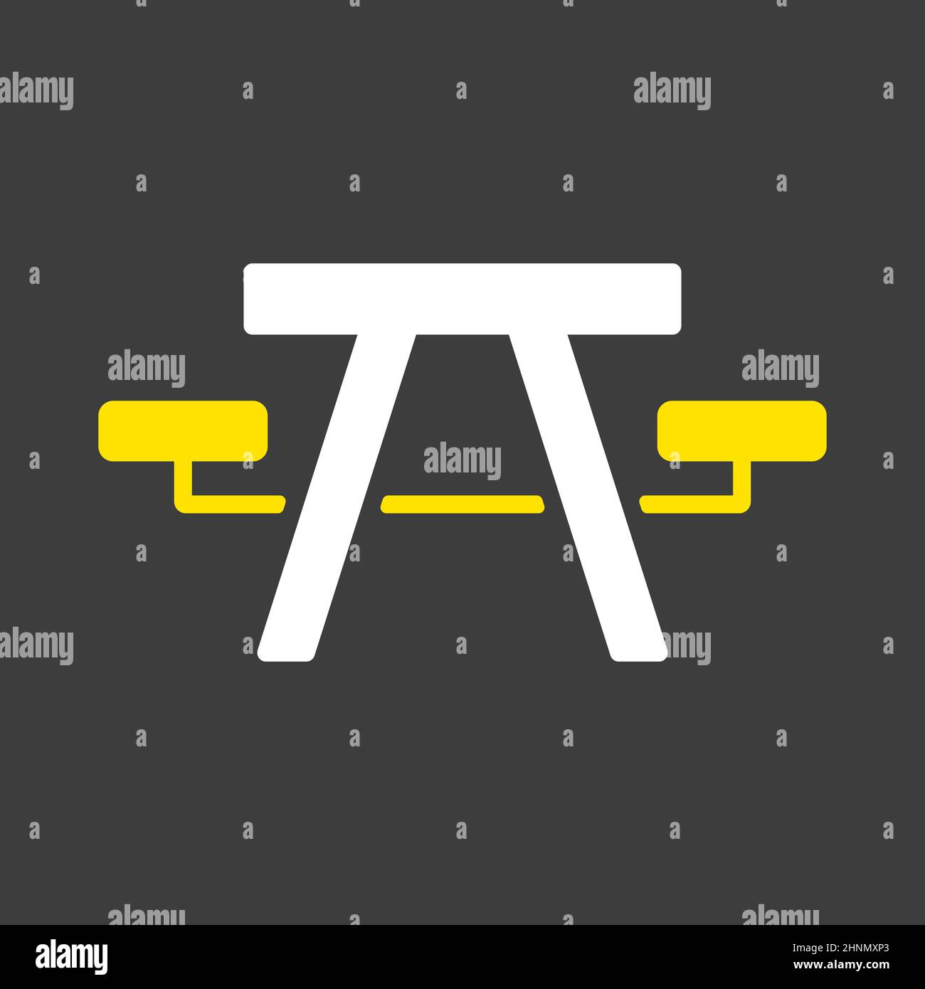 Camping table wooden park bench vector glyph icon on dark background ...