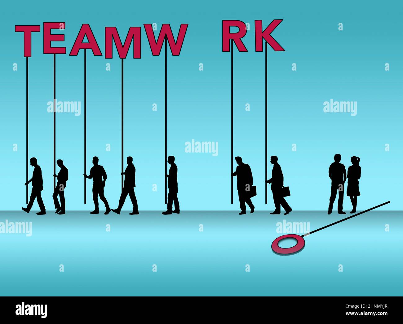 People carry signs with letters that spell TEAMWORK but not all the ...