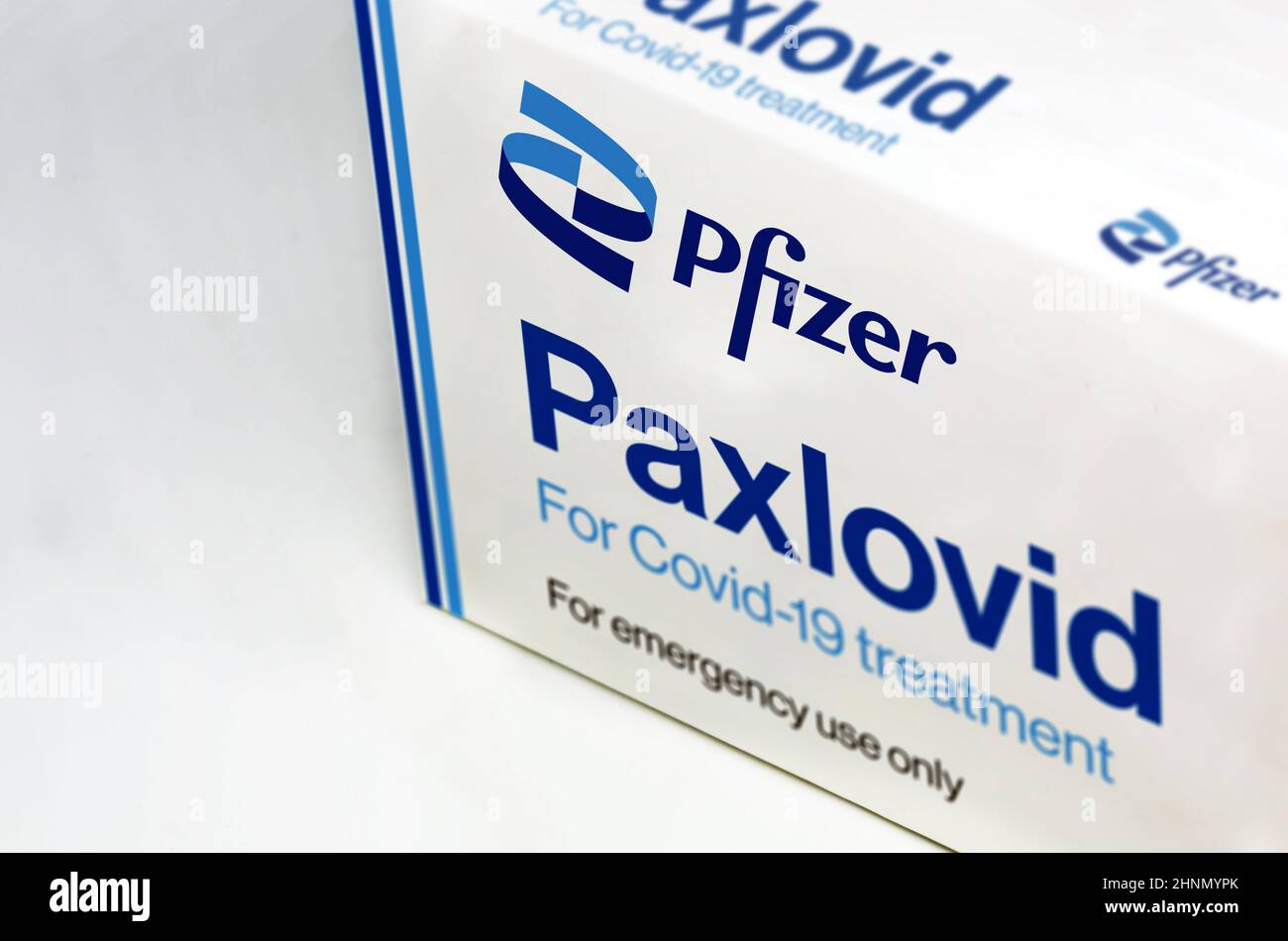 Pfizer Covid-19 Paxlovid treatment box isolated on a white background ...