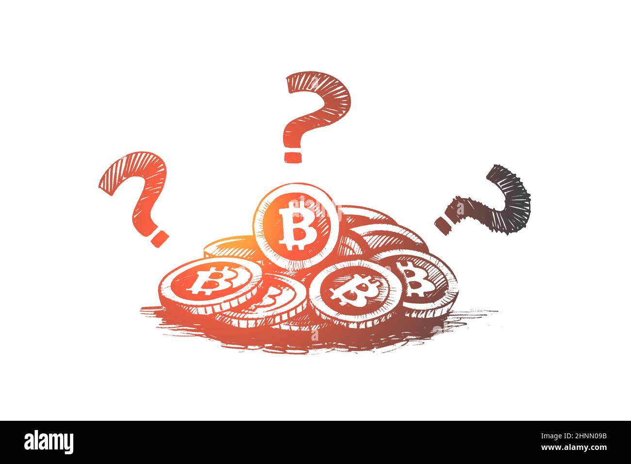 Bitcoin concept. Hand drawn bitcoin cryptocurrency and question mark ...
