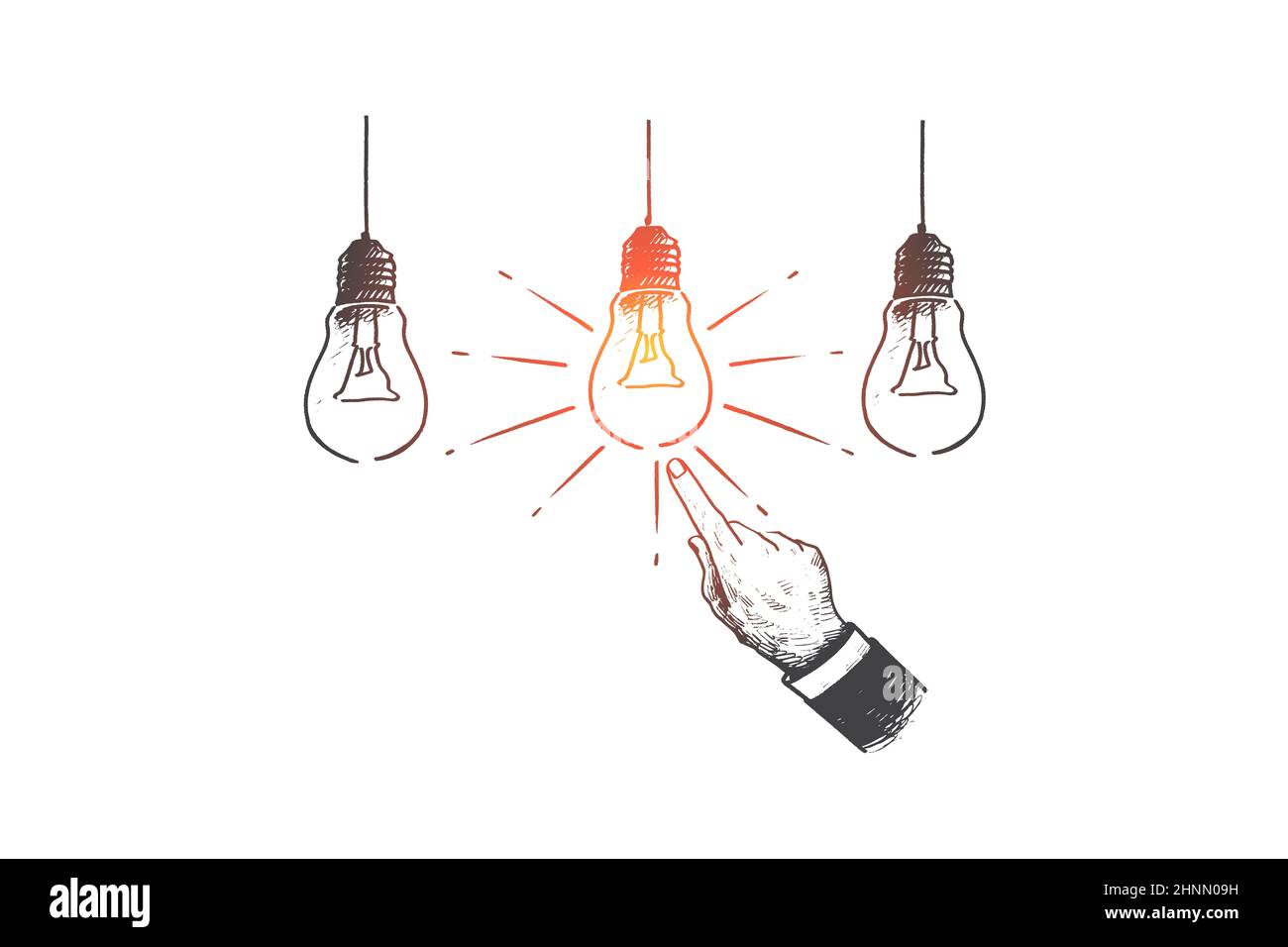 Best idea concept. Hand drawn isolated vector. Best idea concept. Hand drawn light bulbs with ...