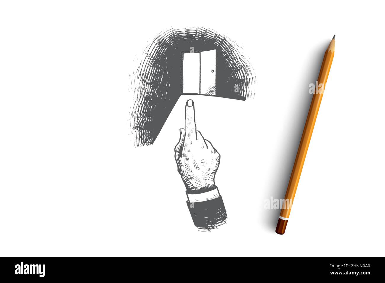 Dismissal concept. Hand drawn finger pointing at the door. Dismissal of ...