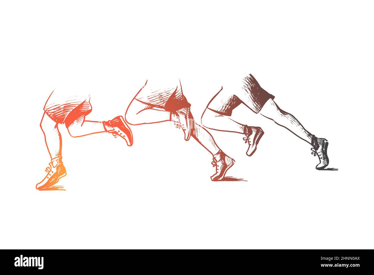 Teamwork concept. Hand drawn people run to work. A lot of office ...