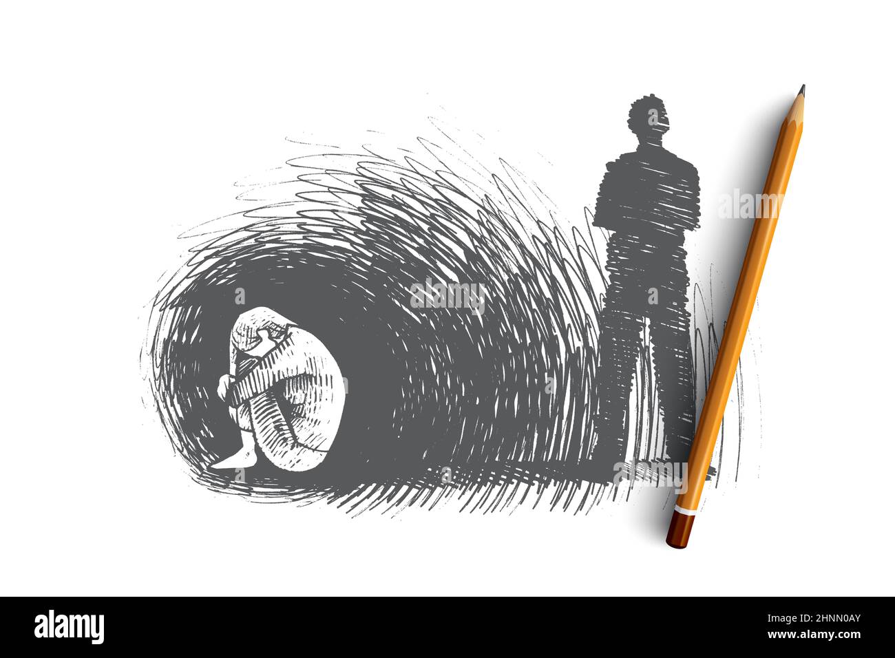 Humilitation concept. Hand drawn humble and depressed person. One ...