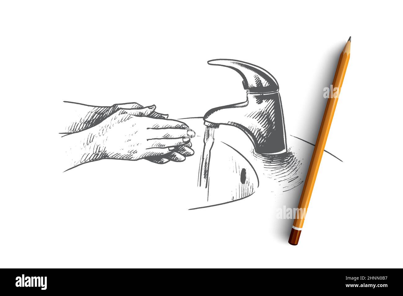 Washing of hands concept. Hand drawn handwashing with soap. Personal ...