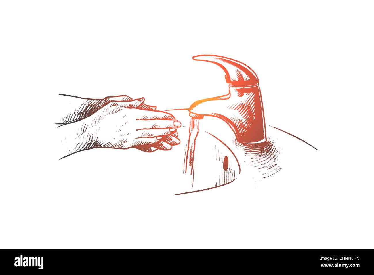 Washing of hands concept. Hand drawn handwashing with soap. Personal ...