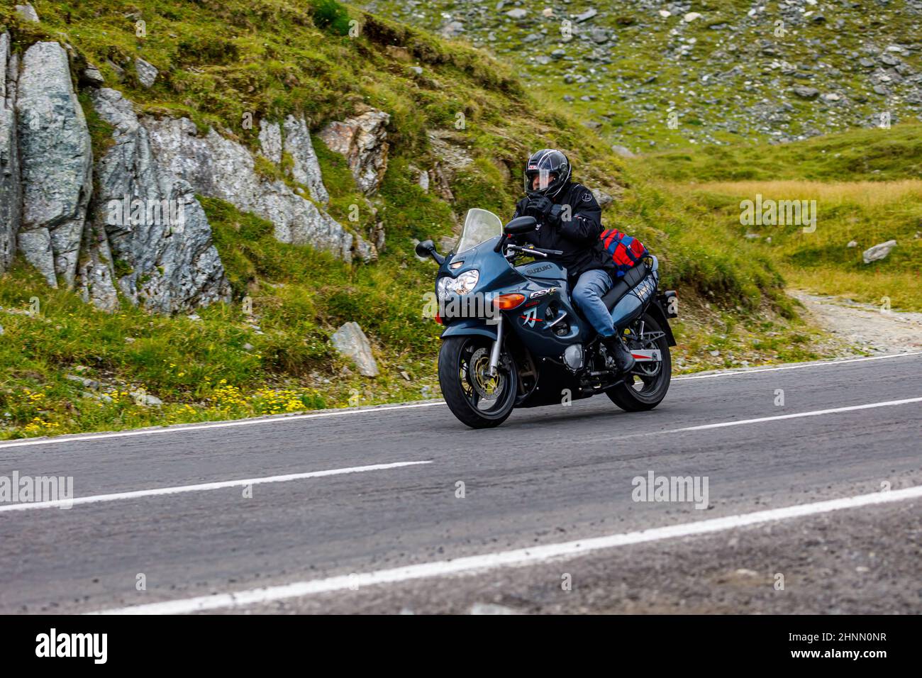 motorcycle on the transfaragasan road in romania, August 11, 2021 Stock ...