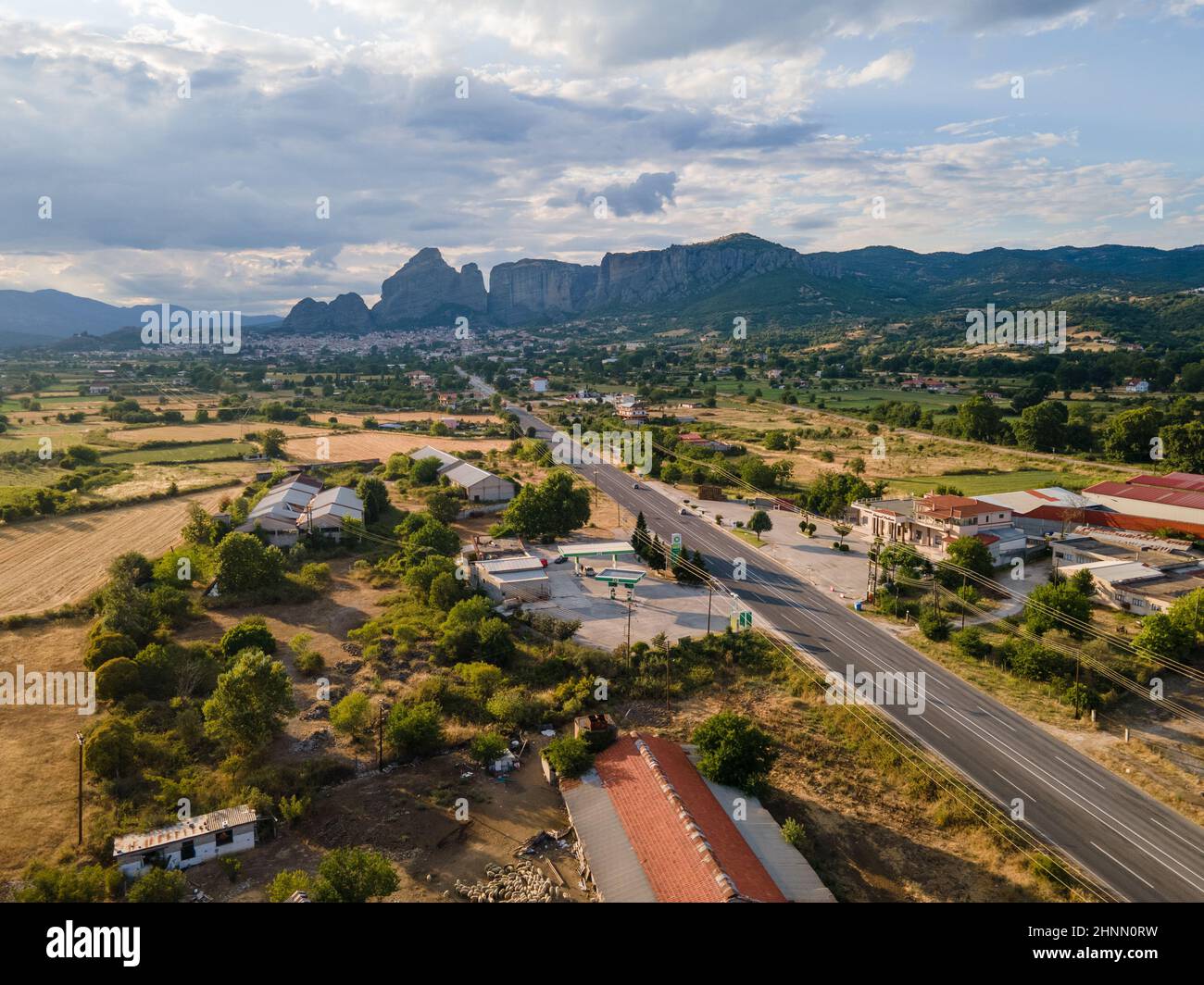 Aerial drone panoramic view of deep gorge and rocky ridge leading to ...