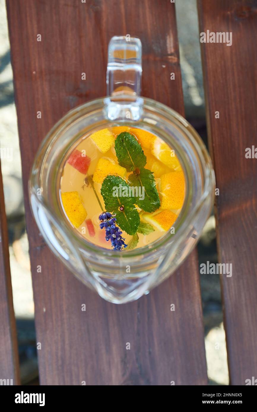 Serving fresh lemonade in a jug in a restaurant Stock Photo - Alamy