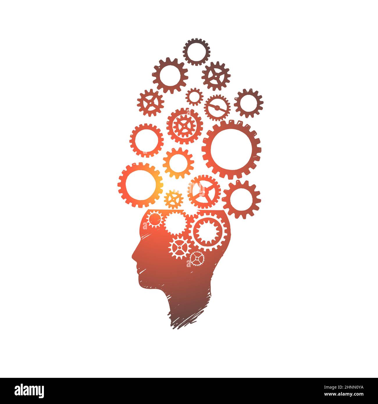 Brainstorm concept. Hand drawn thinking mechanism. Human head with ...
