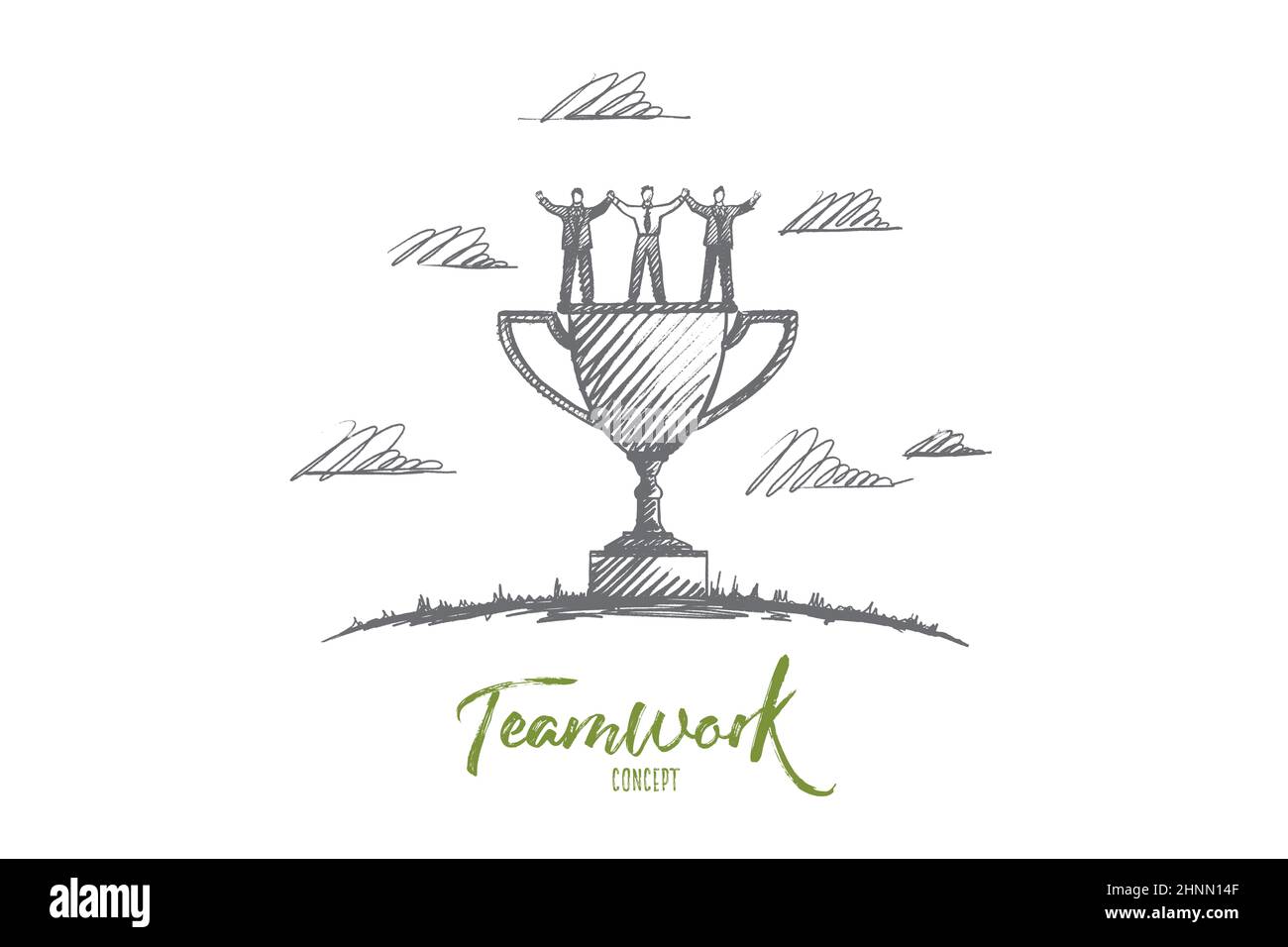 Teamwork concept. Hand drawn men and women celebrating success teamwork ...