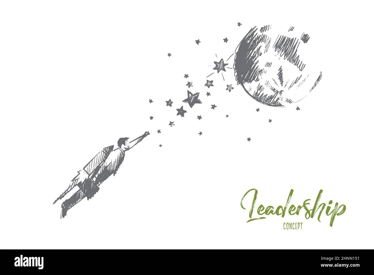 Leadership concept. Hand drawn male leader moving up. Success ...