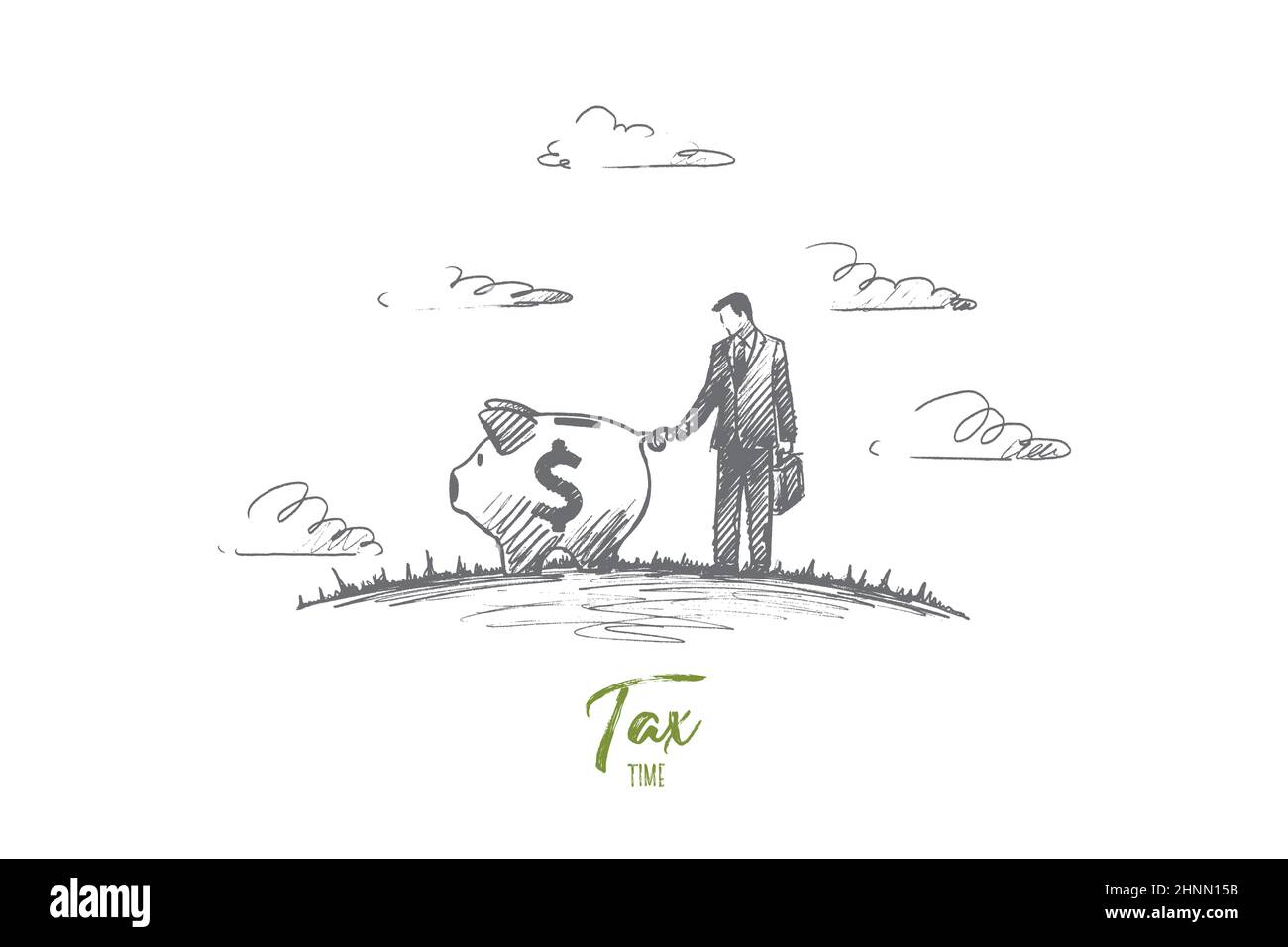 Tax time concept. Hand drawn the man who has to pay the tax ...