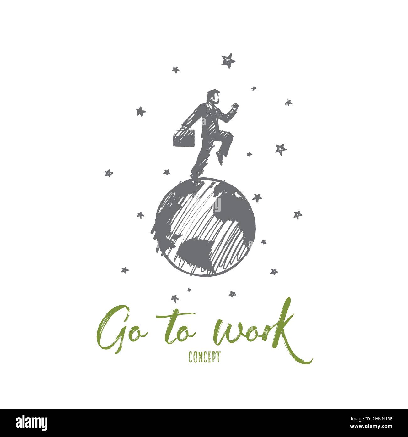 Go to work concept. Hand drawn handsome man going to work. Businessman ...