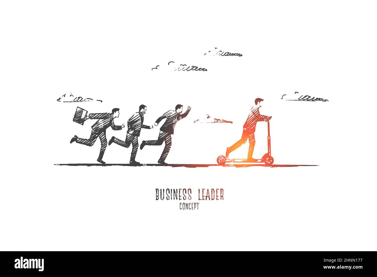 Business leader concept. Hand drawn team leader with colleagues. Boss ...