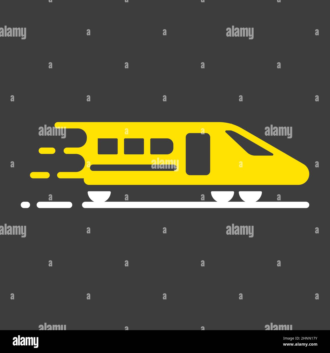 High-speed passenger train flat vector glyph icon on dark background ...