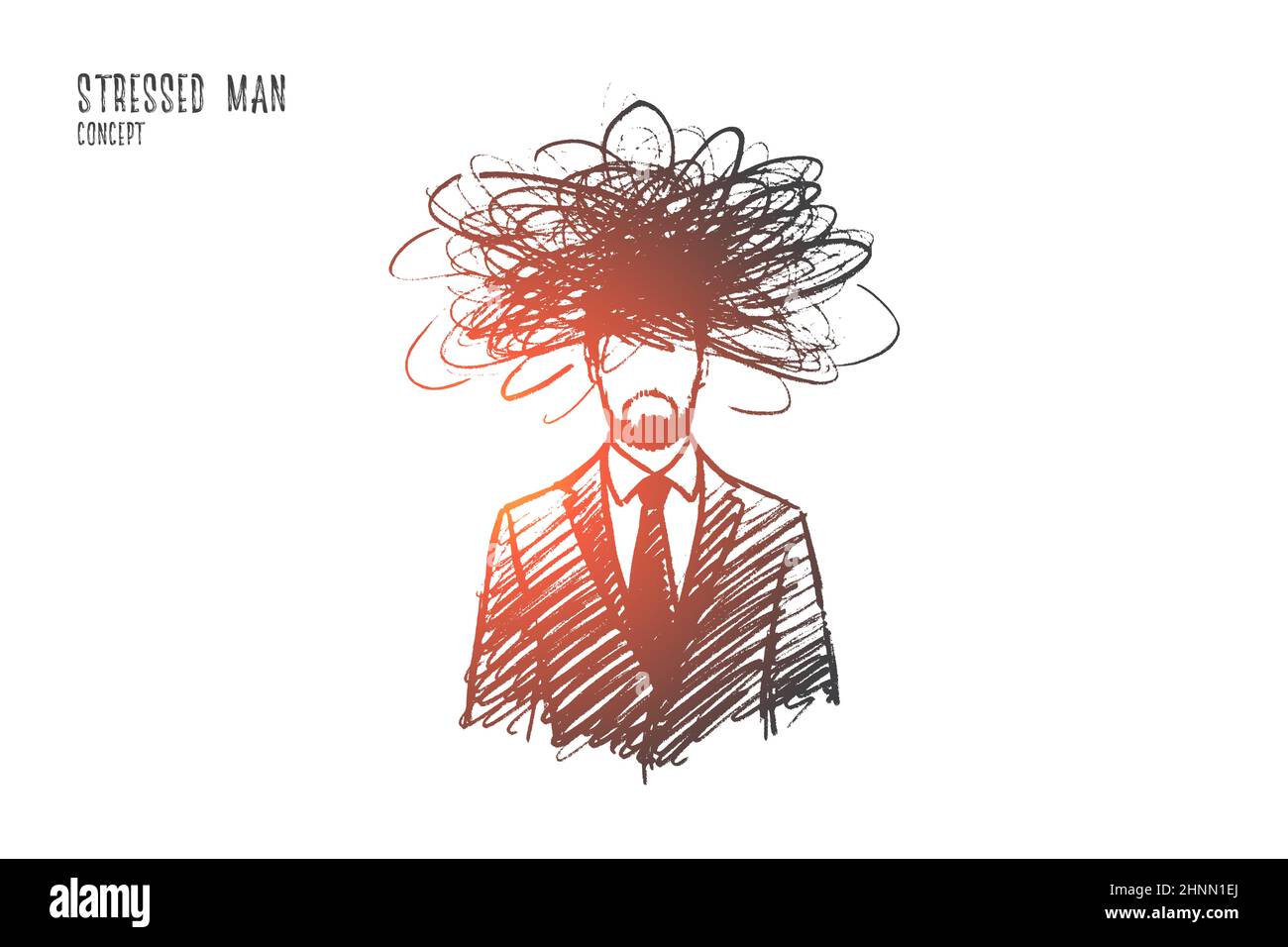 Stressed man concept. Hand drawn man in stress situation. Male person ...