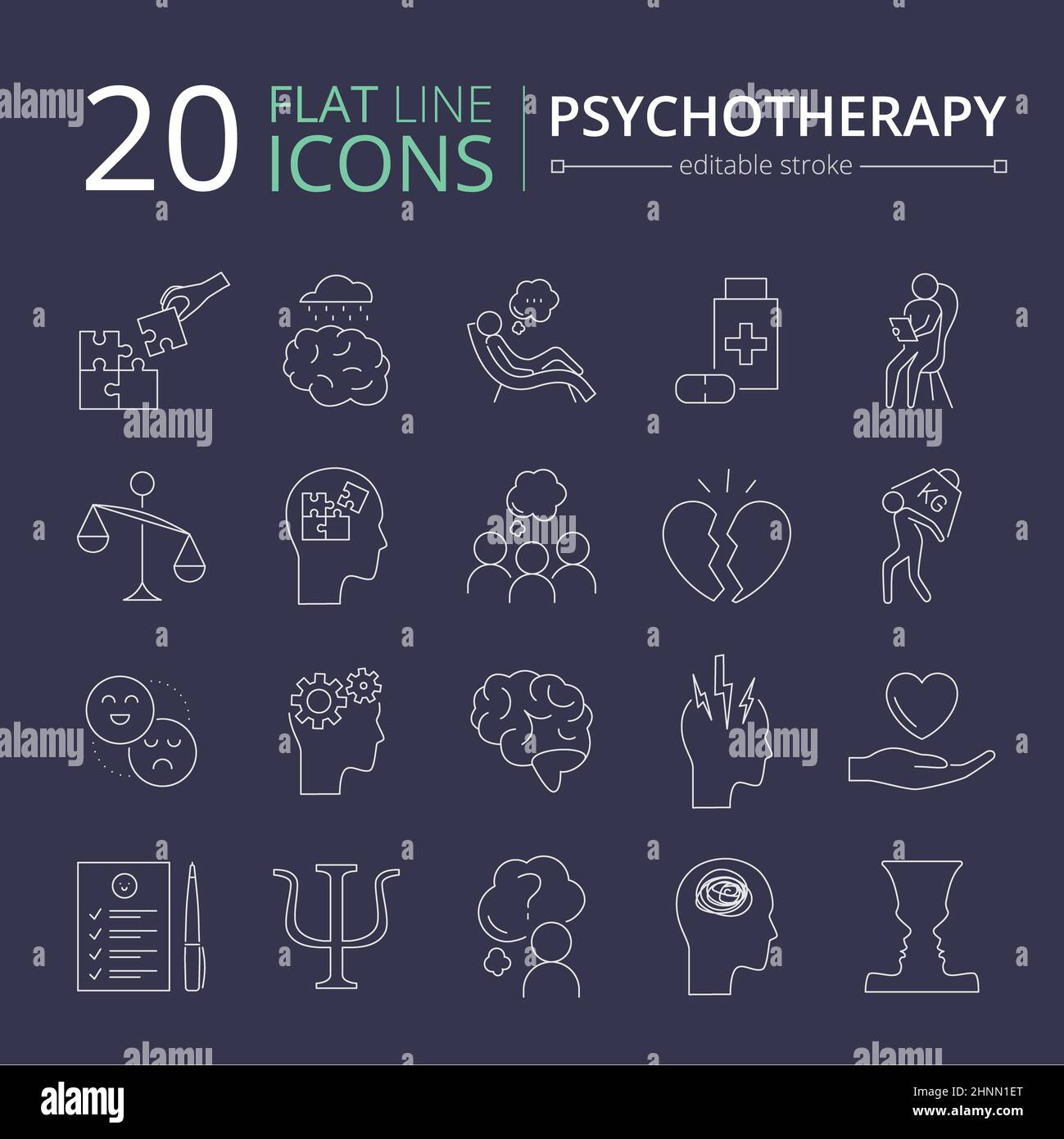 Psychotherapy and psychology line icon set. Simple thin outline ...