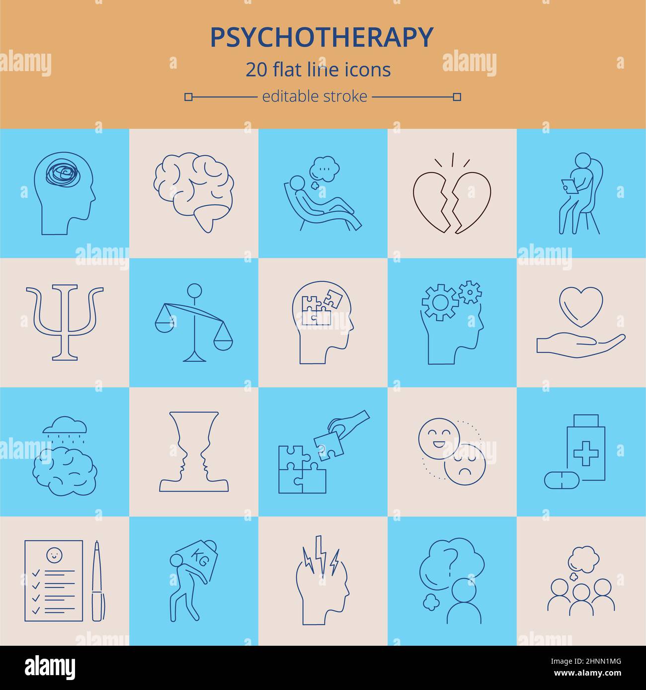 Psychotherapy and psychology line icon set. Simple thin outline ...