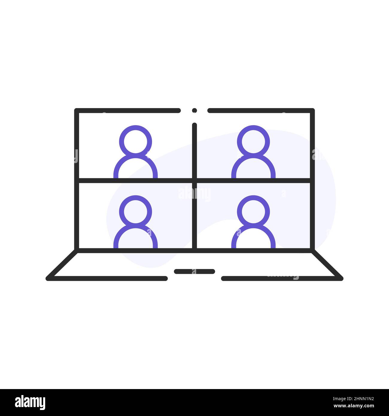 Laptop with conferencing people simple line icon. Video conference and ...