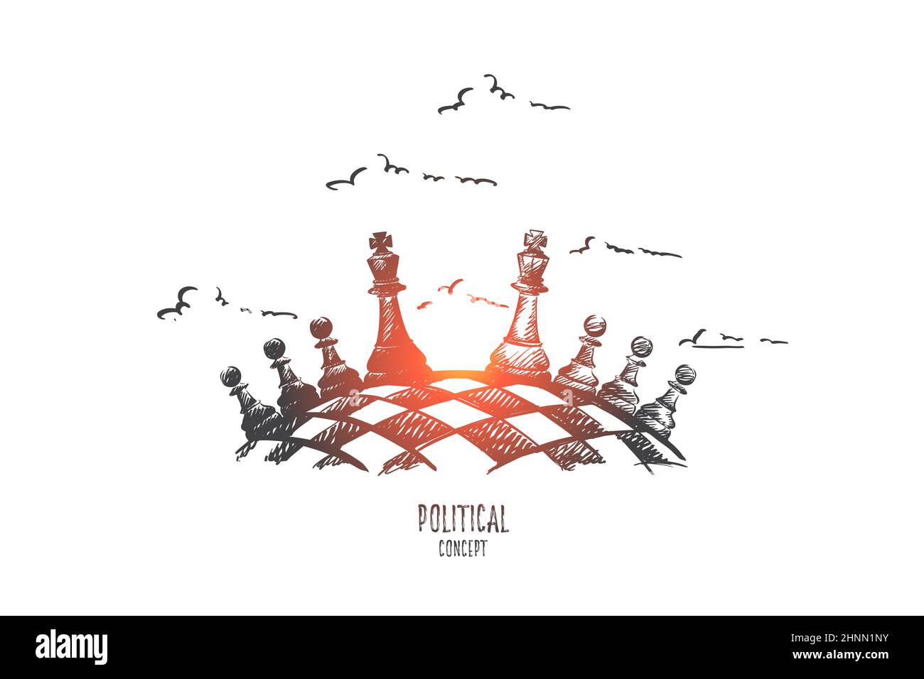 Political concept. Hand drawn chess board as symbol of political game ...