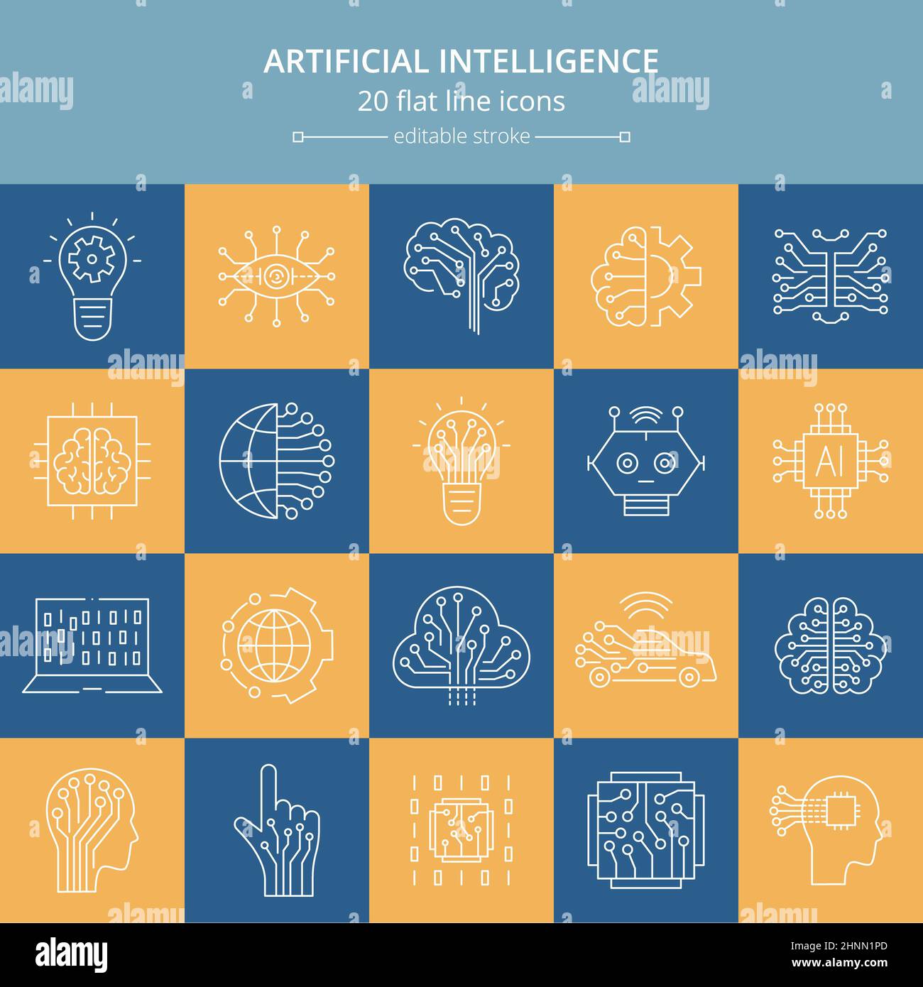 Artificial intelligence and machine learning line icon set. Simple thin ...