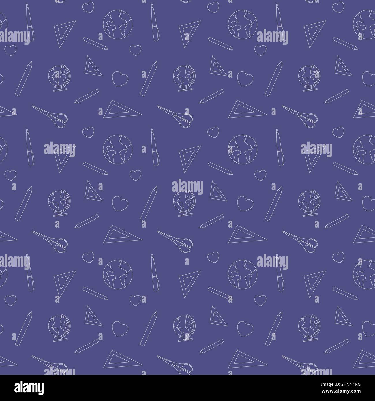 Stationery and school elements seamless blue pattern. Simple line ...