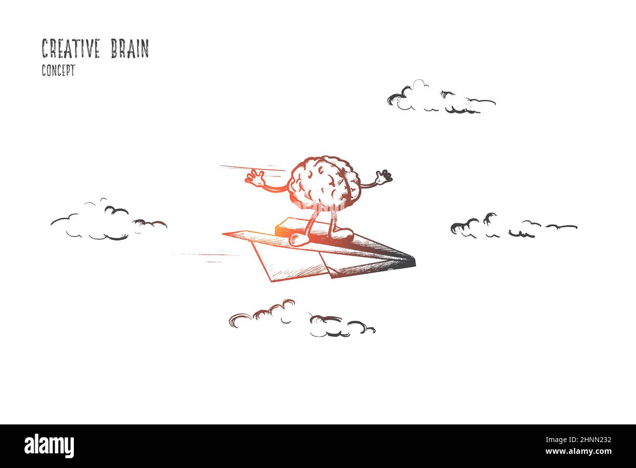 Creative brain concept. Hand drawn power of mind, human brain. Right ...