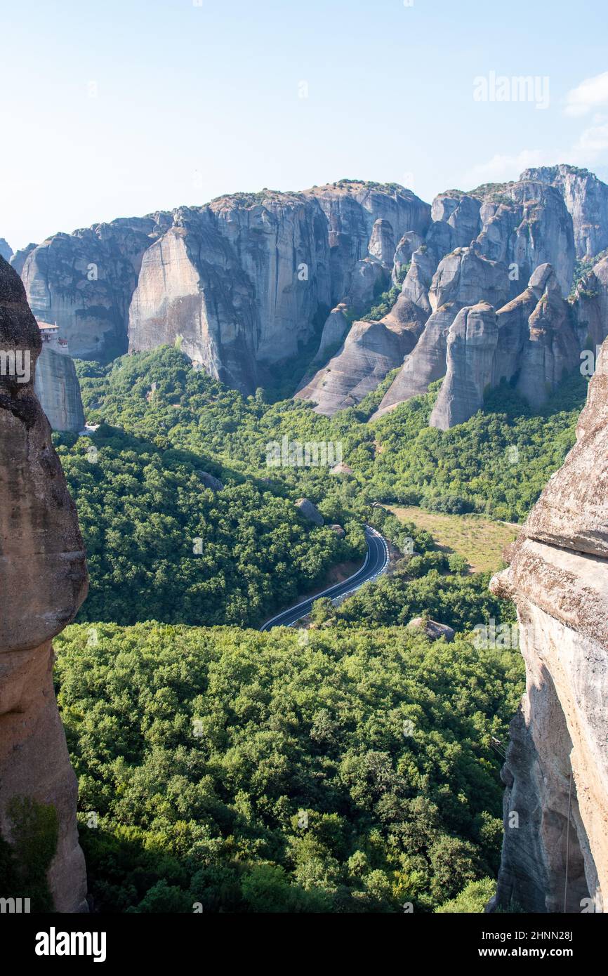 Monasteries built on cliffs, Meteora at sunset, Greece Stock Photo - Alamy