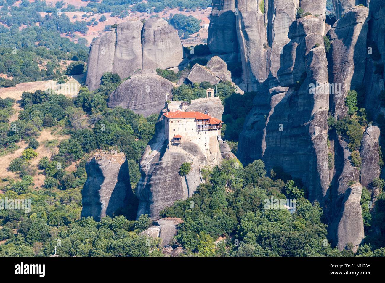 Monasteries built on cliffs, Meteora at sunset, Greece Stock Photo - Alamy