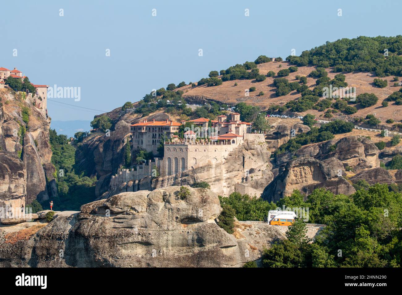 Monasteries built on cliffs, Meteora at sunset, Greece Stock Photo - Alamy