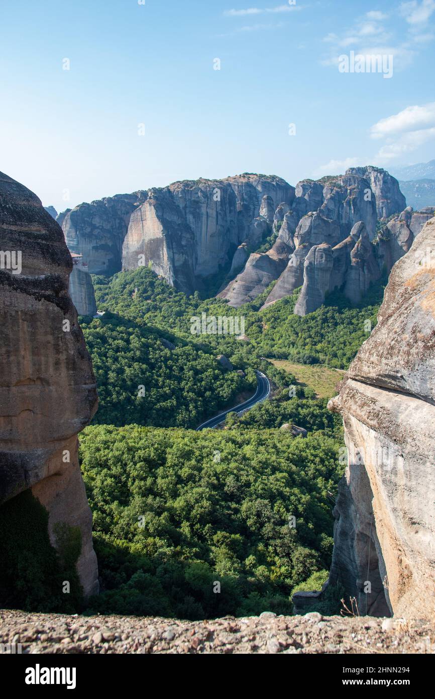 Monasteries built on cliffs, Meteora at sunset, Greece Stock Photo - Alamy