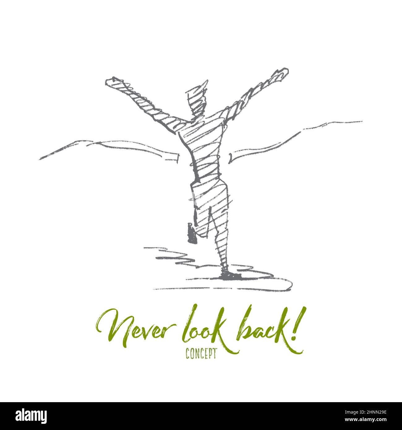 Vector hand drawn Never look back concept sketch. Man running and ...