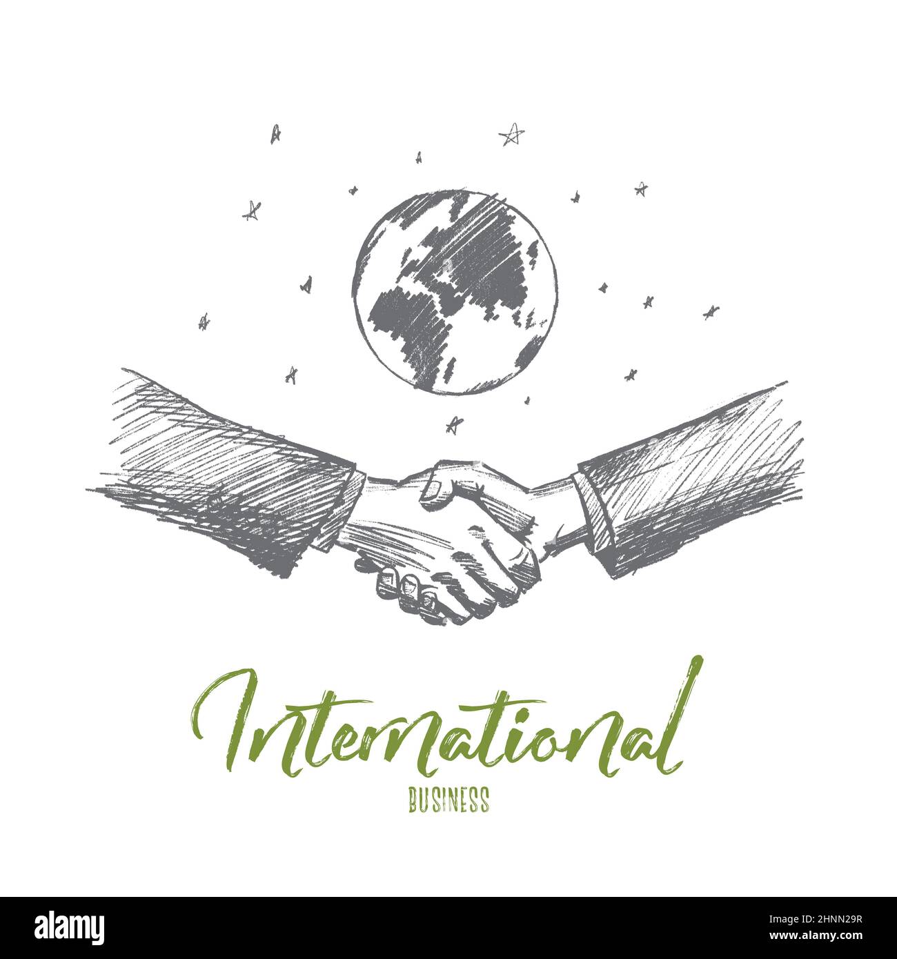 Vector hand drawn International business concept sketch. Handshake of ...