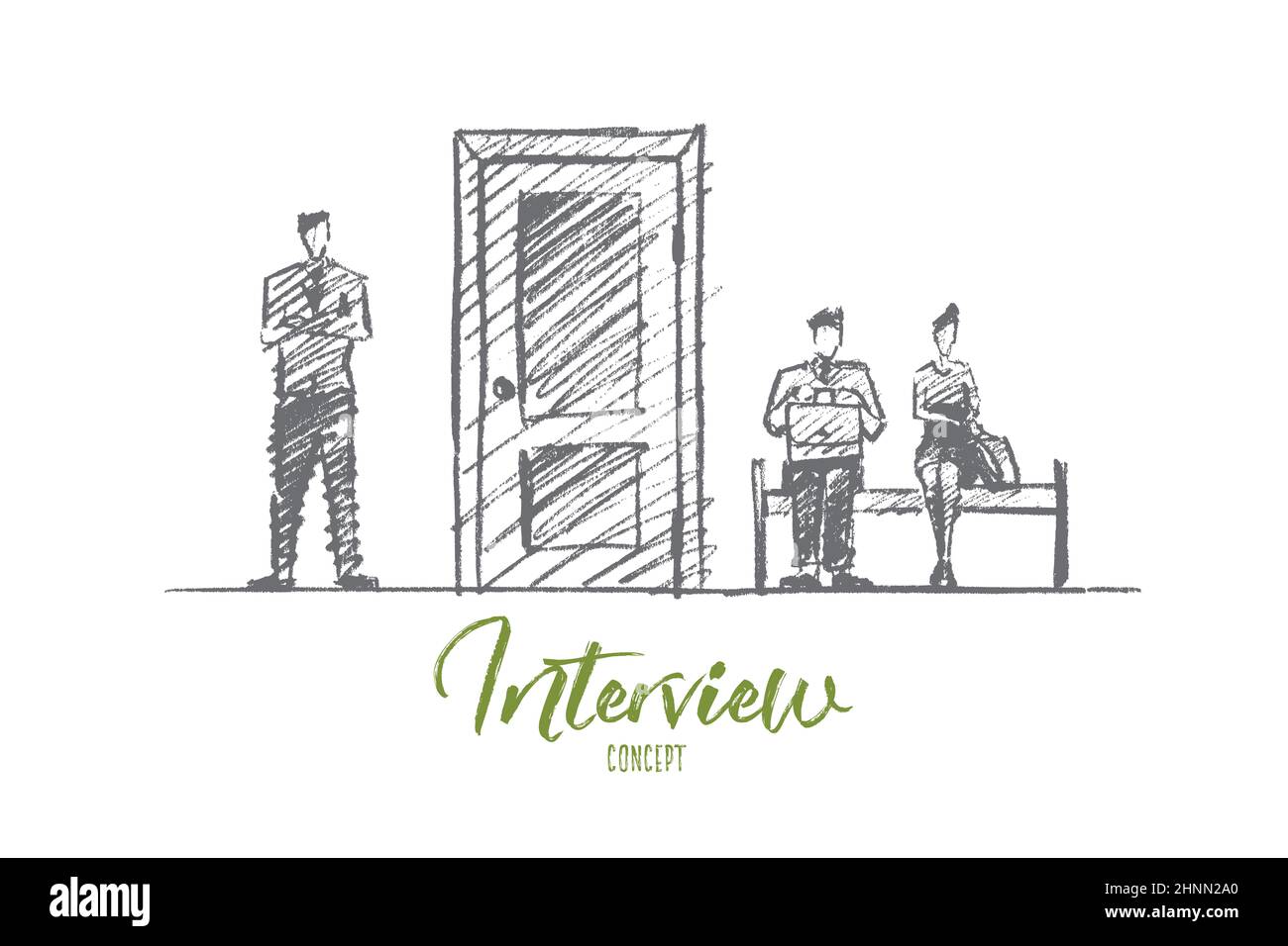 Vector hand drawn interview concept sketch. Business people sitting and ...