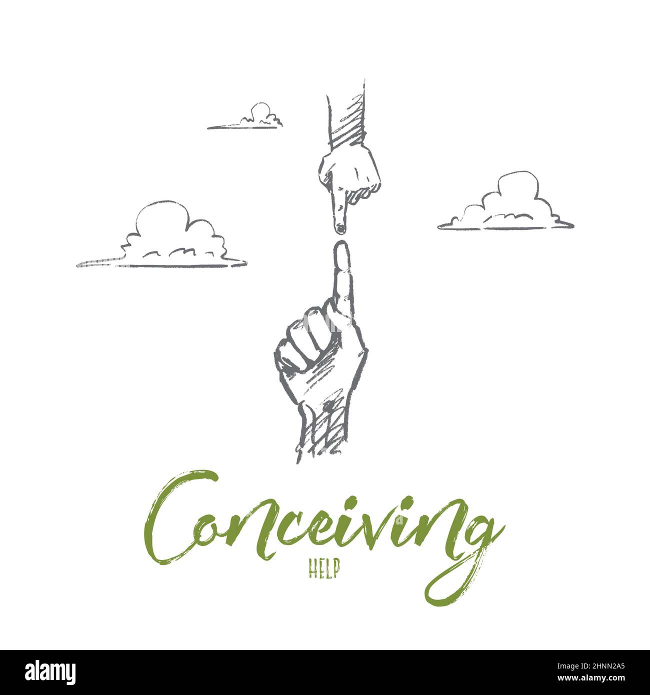 Vector hand drawn conceiving help concept sketch. Human hand with ...