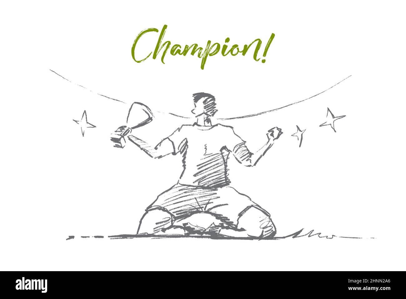 Vector hand drawn champion sketch. Sportsman or football player sitting ...