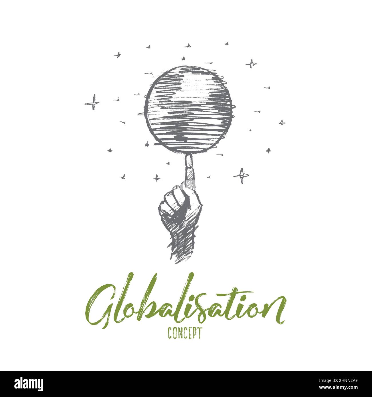 Vector hand drawn globalisation concept sketch. Planet earth spinning ...