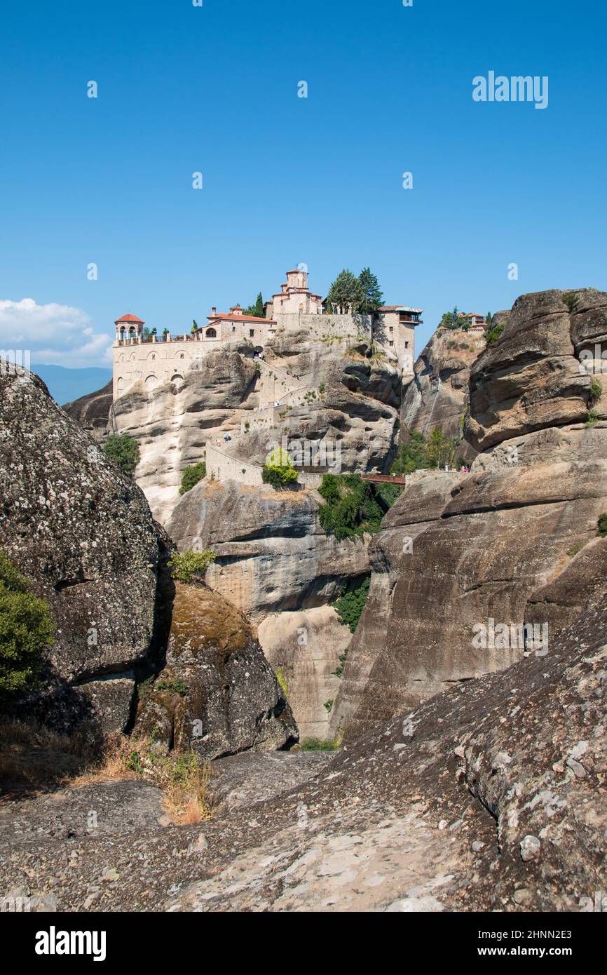 Monasteries built on cliffs, Meteora at sunset, Greece Stock Photo - Alamy